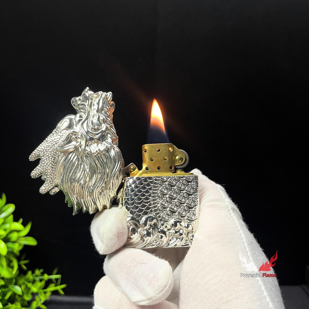 Silver Dragon Lighter – Heavy Gothic Metal Flame Torch | Vintage Mythic ...