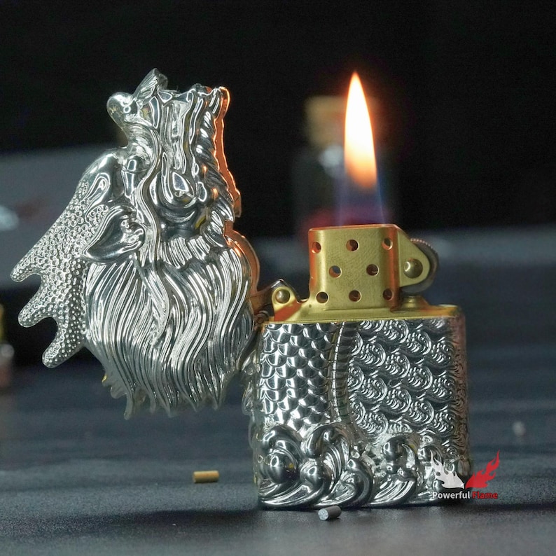 Silver Dragon Lighter – Heavy Gothic Metal Flame Torch | Vintage Mythic ...