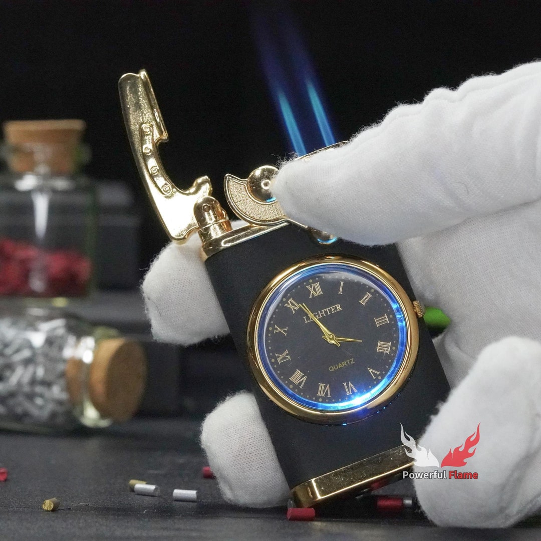 Luxury Windproof Watch Lighter: Golden Refillable Flame Gadget - Etsy
