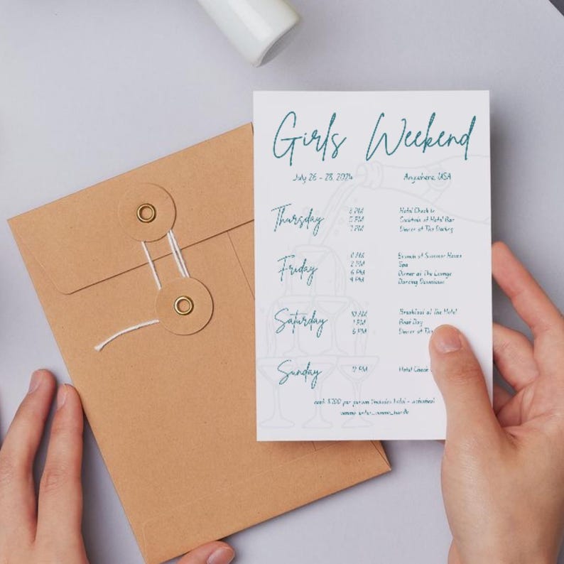 Girls Weekend Itinerary Template Blue Travel Itinerary Weekend Vacation ...