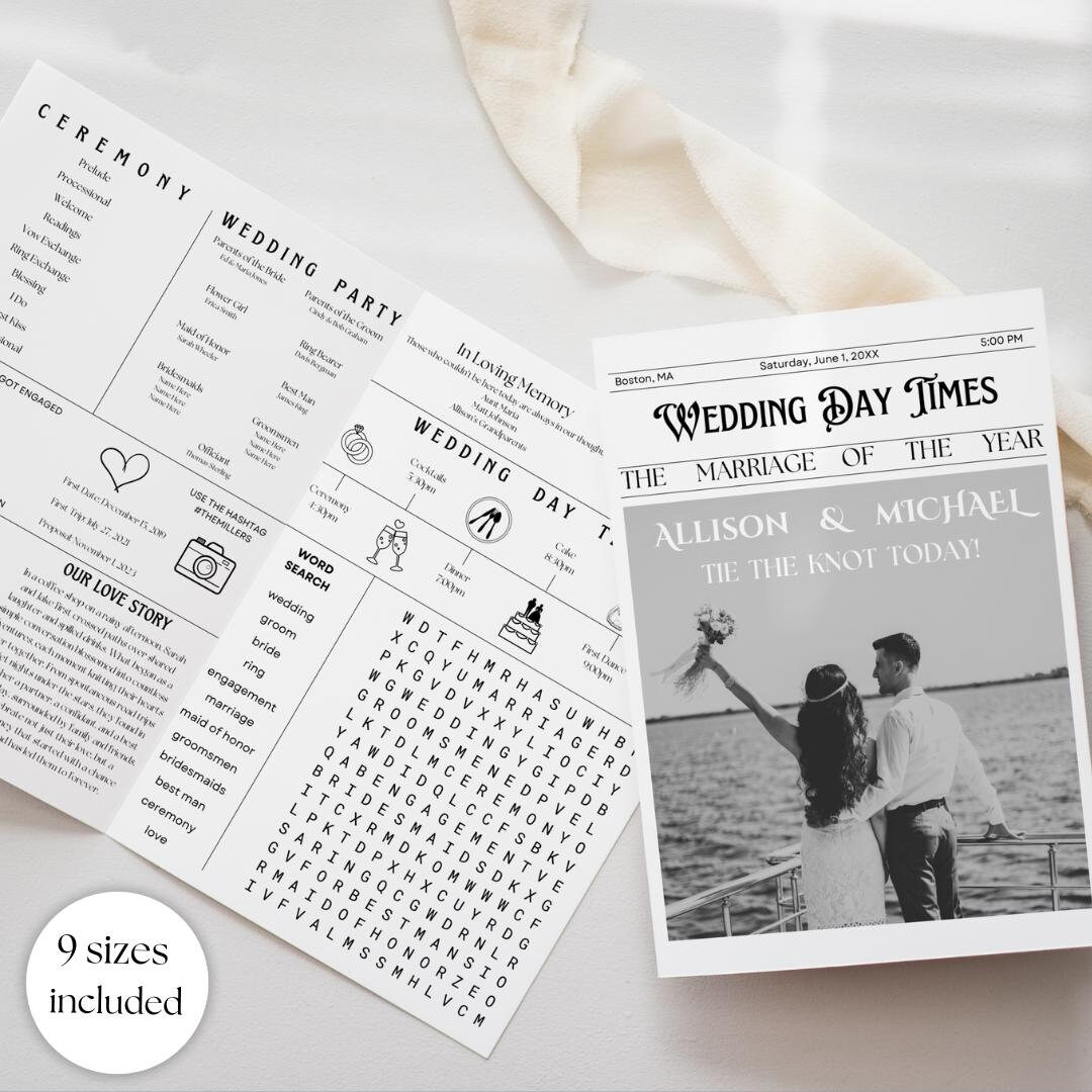 Newspaper Wedding Program Template, Editable Wedding Newspaper Program ...