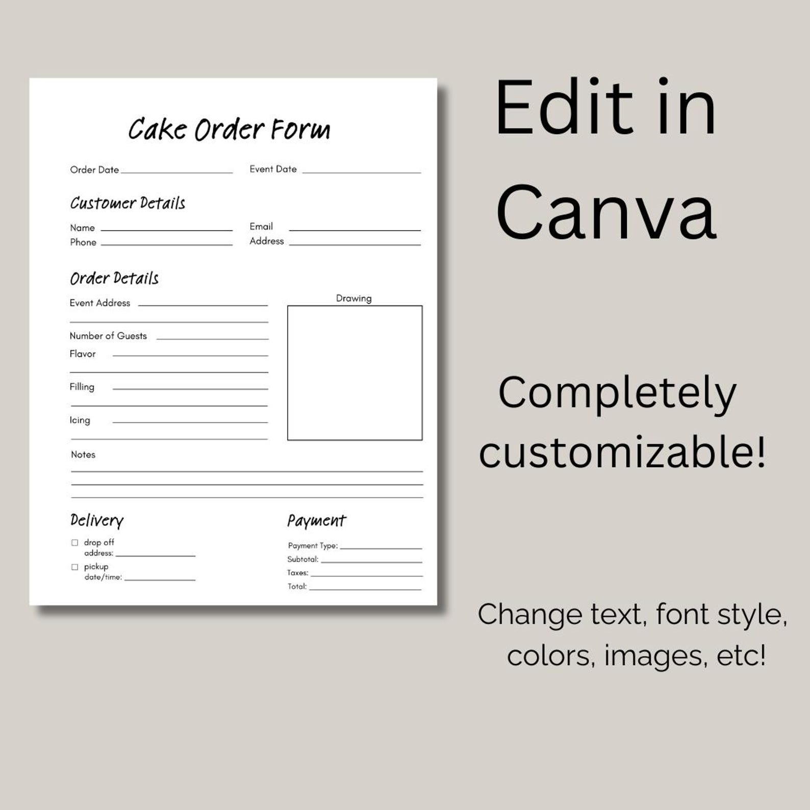 Cake Order Form Template | Bakery Order Form | Editable Baking Business ...