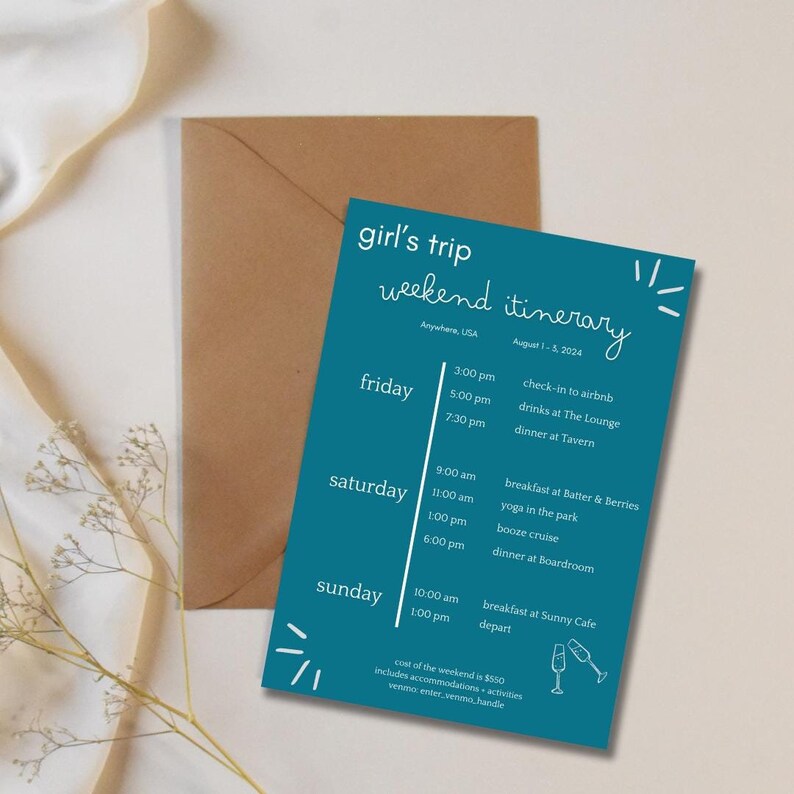 Girls Trip Itinerary Instant Download Birthday Itinerary Bachelorette ...