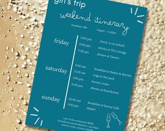 Girls Weekend Itinerary Template Pink Travel Itinerary Weekend Vacation ...