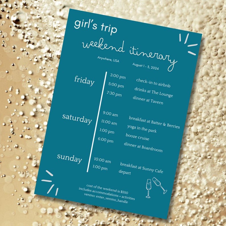 Girls Trip Itinerary Instant Download Birthday Itinerary Bachelorette ...