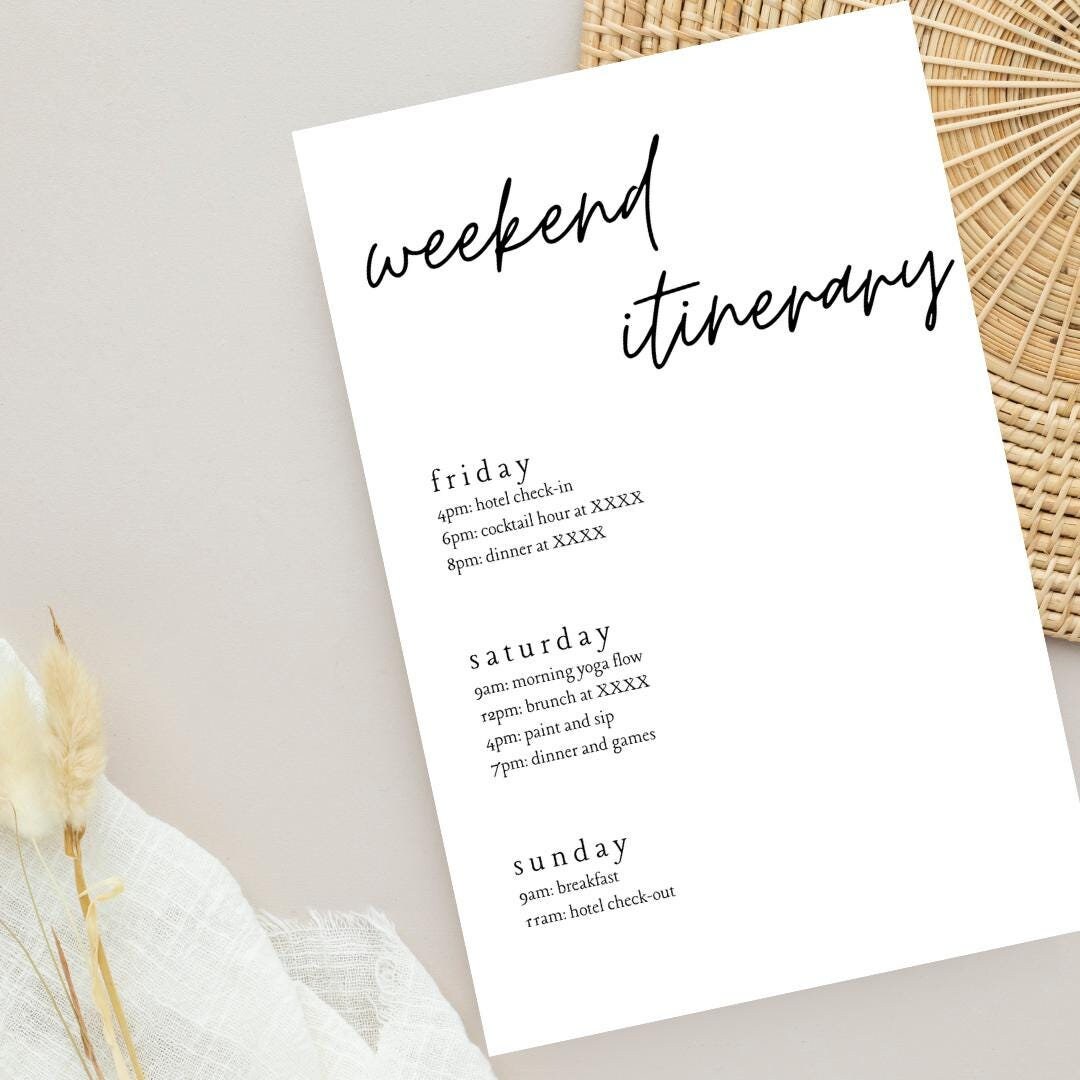 Girls Weekend Itinerary Template Minimal Travel Itinerary Vacation ...