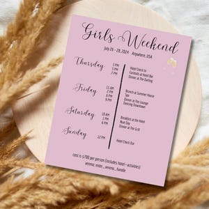 Girls Weekend Itinerary Template Pink Travel Itinerary Weekend Vacation ...