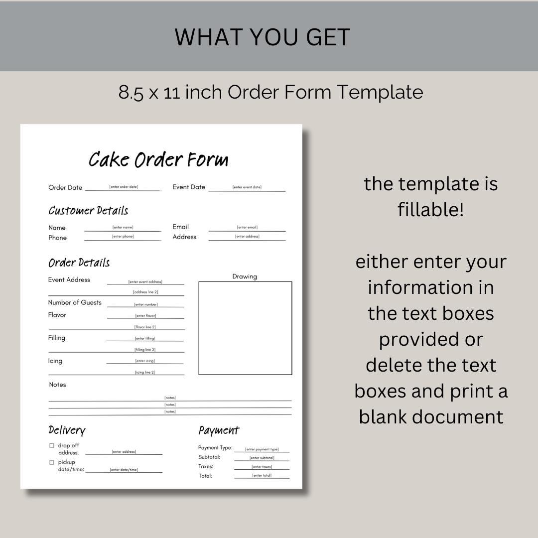 Cake Order Form Template | Bakery Order Form | Editable Baking Business ...