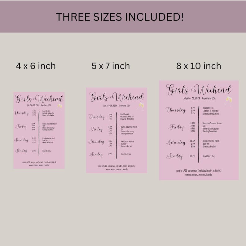 Girls Weekend Itinerary Template Pink Travel Itinerary Weekend Vacation ...