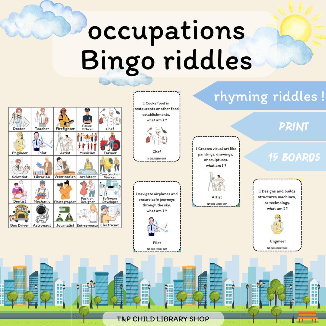 Occupations Bingo Game for Kids | Learning About Jobs L Occupations ...