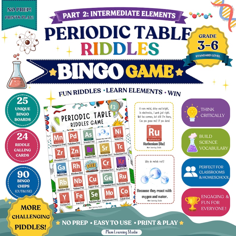 Periodic Table Riddles Bingo Game Bundle | Chemistry Activity | Grades ...