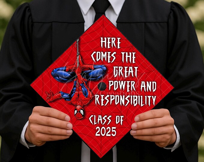 Super Hero Printed Graduation Cap Topper, Spiderman Graduation, Grad ...