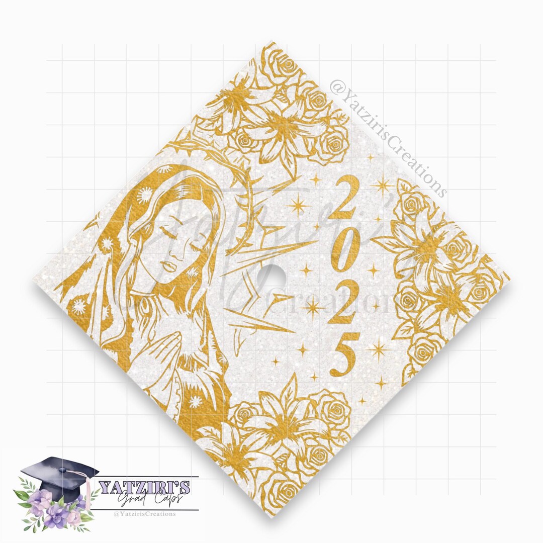 Virgin Mary Printed Graduation Cap Topper, Gold Virgencita Hispanic ...