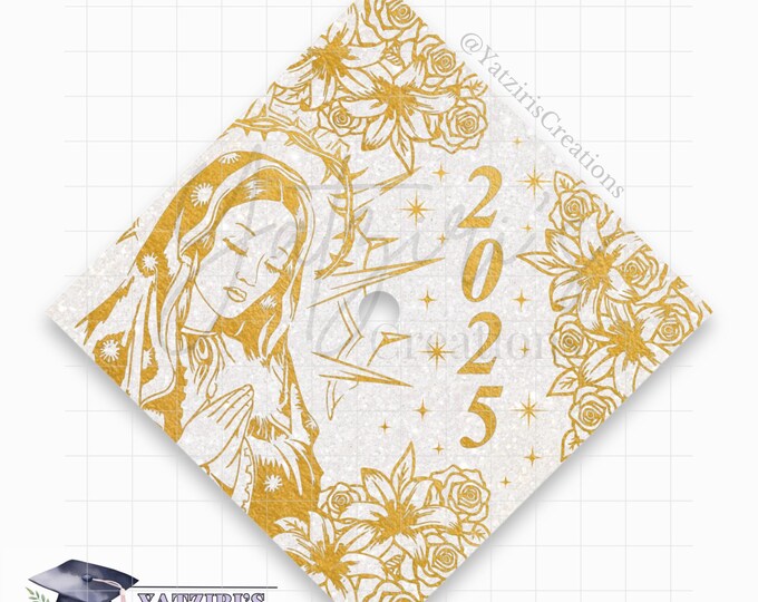 Virgin Mary Printed Graduation Cap Topper, Gold Virgencita Hispanic ...