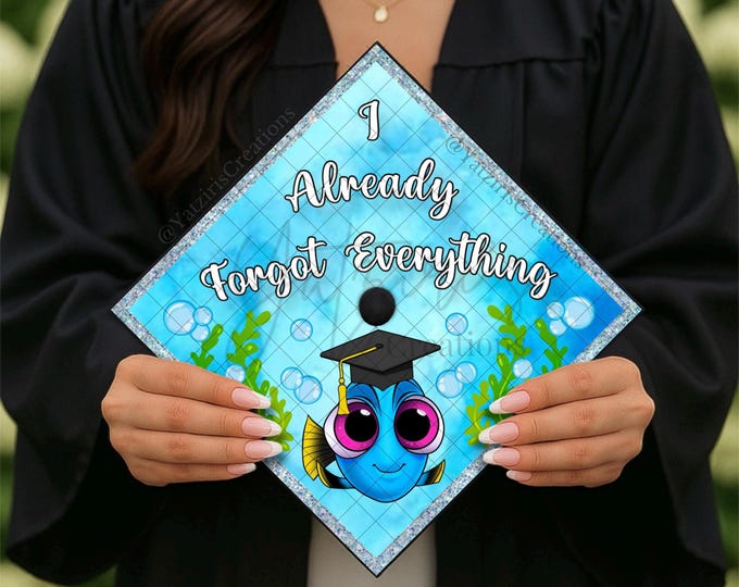 READY TO SHIP Funny Dory Glitter Graduation Cap Topper | “already ...