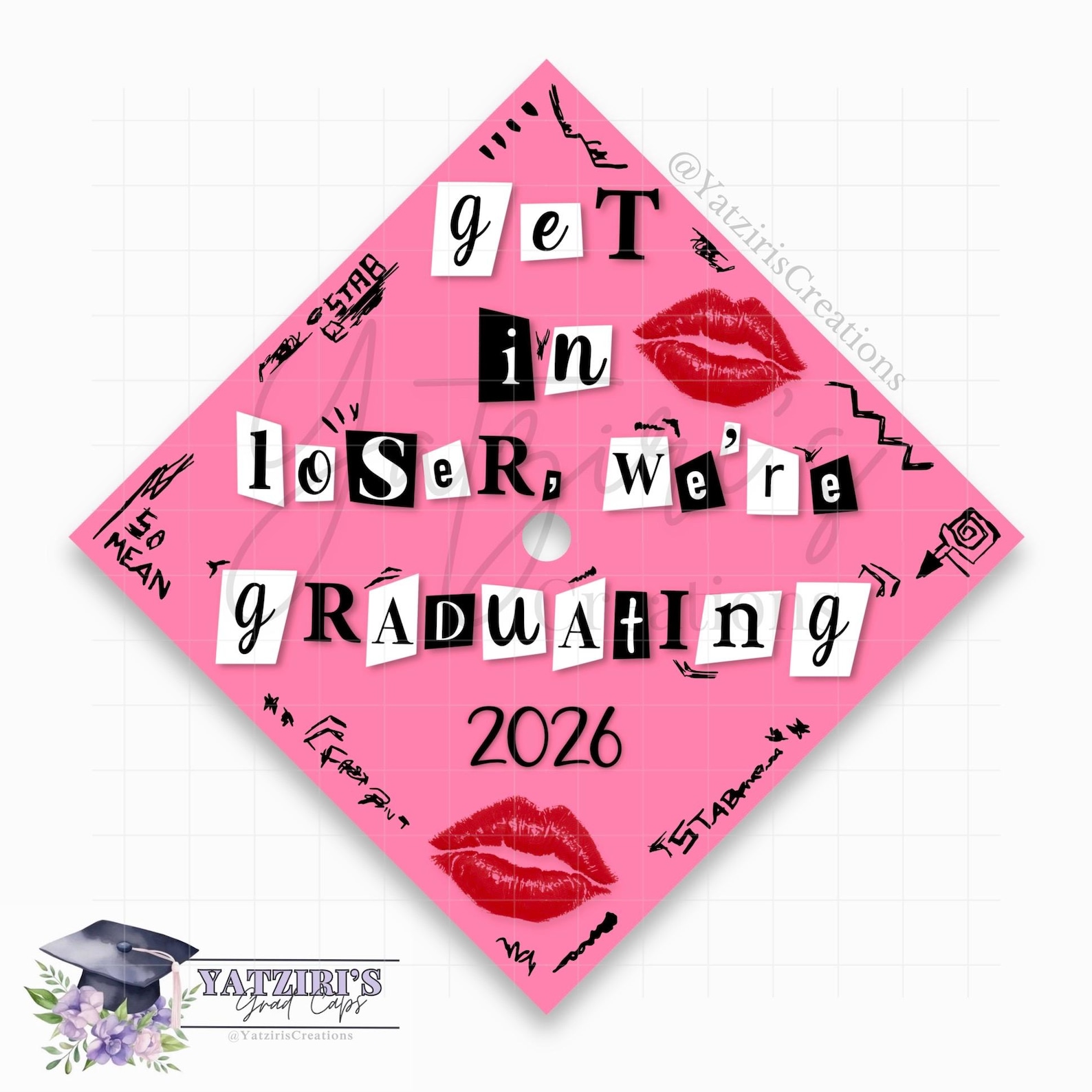 Mean Girls Printed Graduation Cap Topper, Get in Loser, Burn Book Grad ...