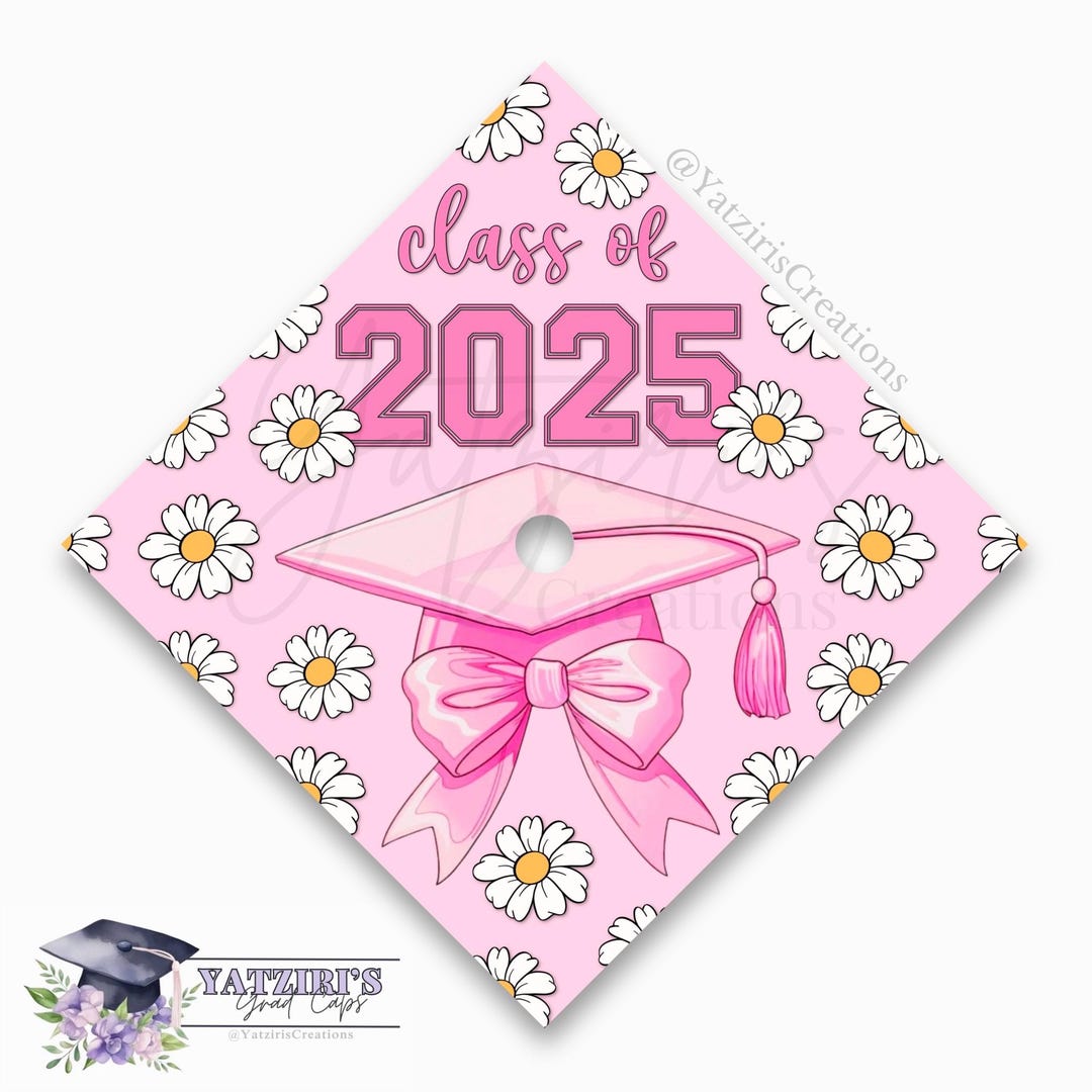 Pink Coquette Printed Graduation Cap Topper, Class of 2025, Grad Gift ...