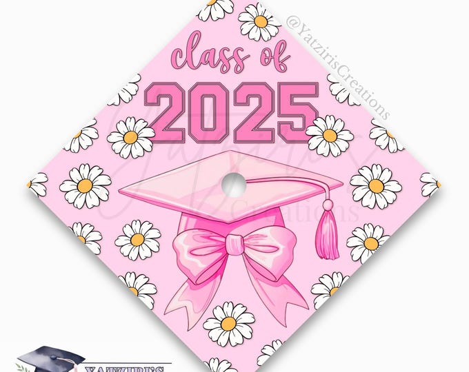 Pink Coquette Printed Graduation Cap Topper, Class of 2025, Grad Gift ...