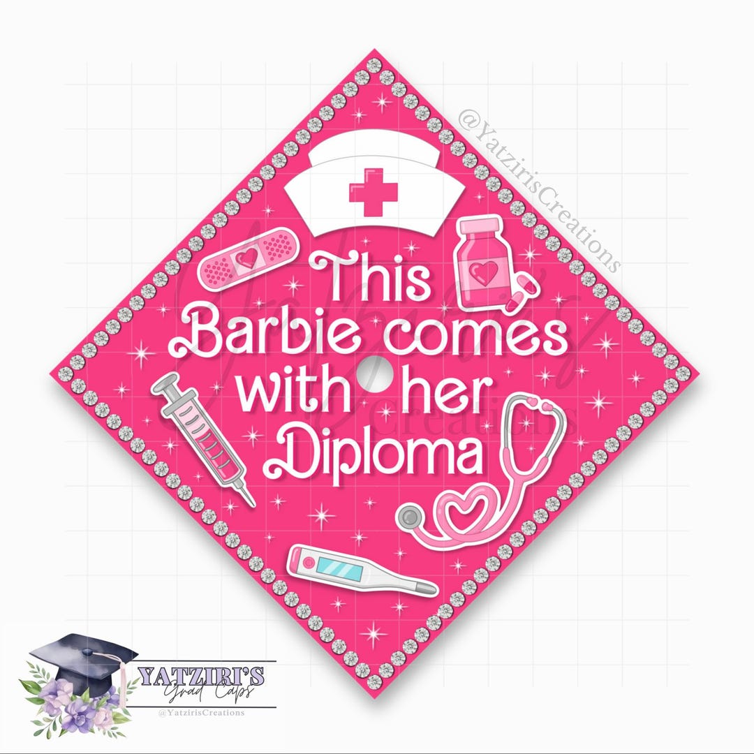 Pink Nurse Doll Printed Graduation Cap Topper, Pink Doll Graduation ...