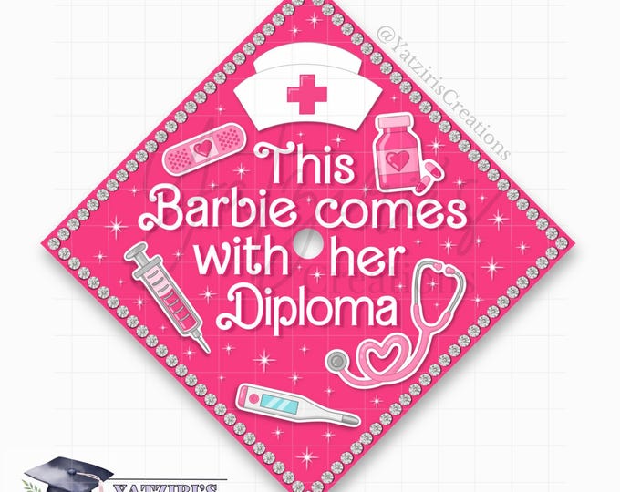 Pink Nurse Doll Printed Graduation Cap Topper, Pink Doll Graduation ...
