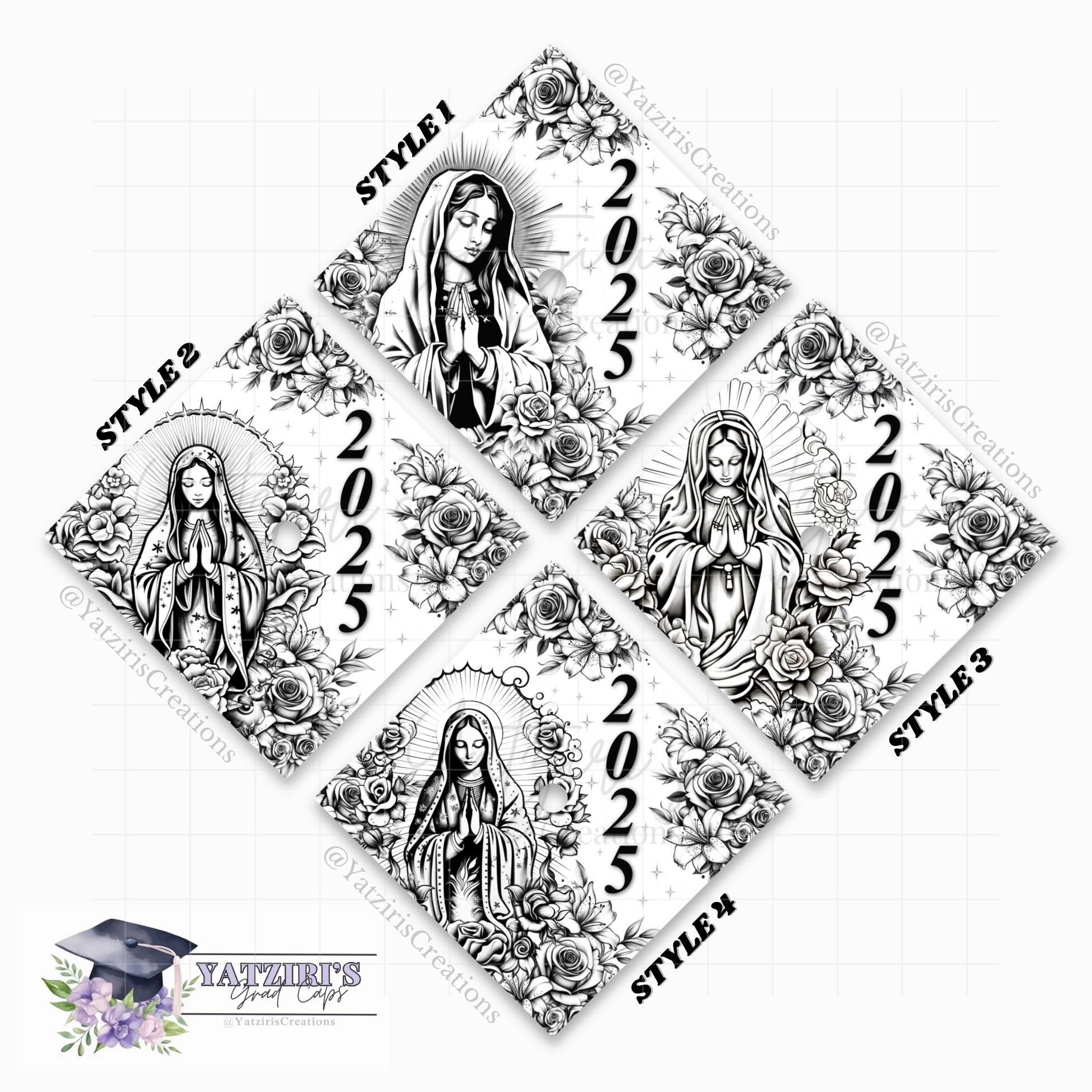 Virgin Mary Printed Graduation Cap Topper, Virgencita Hispanic Printed ...