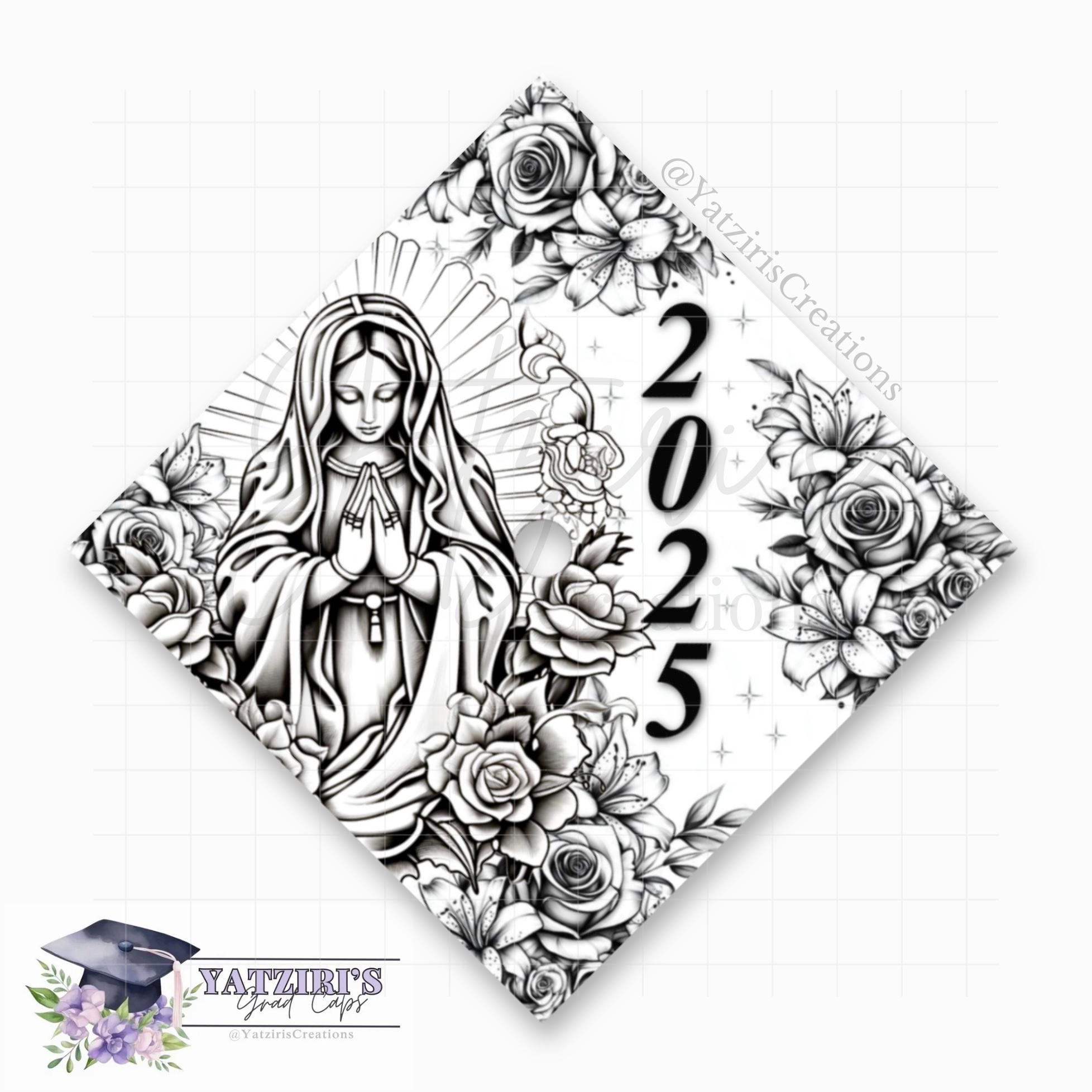Virgin Mary Printed Graduation Cap Topper, Virgencita Hispanic Printed ...