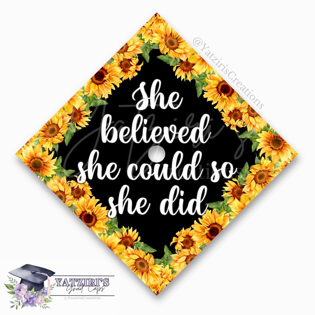 Sunflower Printed Graduation Cap Topper, Yellow Sunflowers, Senior ...