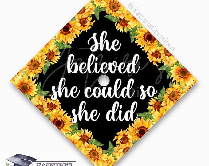 Sunflower Printed Graduation Cap Topper, Yellow Sunflowers, Senior ...