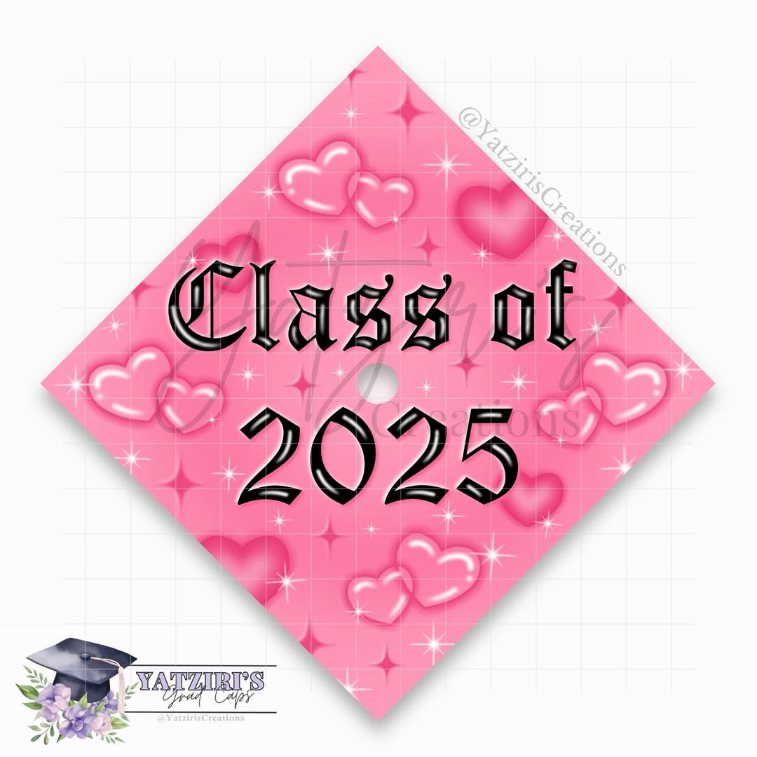 Y2K Airbrush Design Printed Graduation Cap Topper, Airbrush Hearts ...
