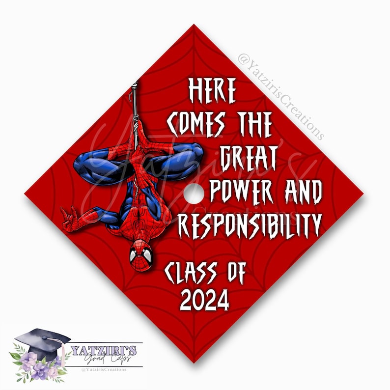 Super Hero Printed Graduation Cap Topper, Spiderman Graduation, Grad ...