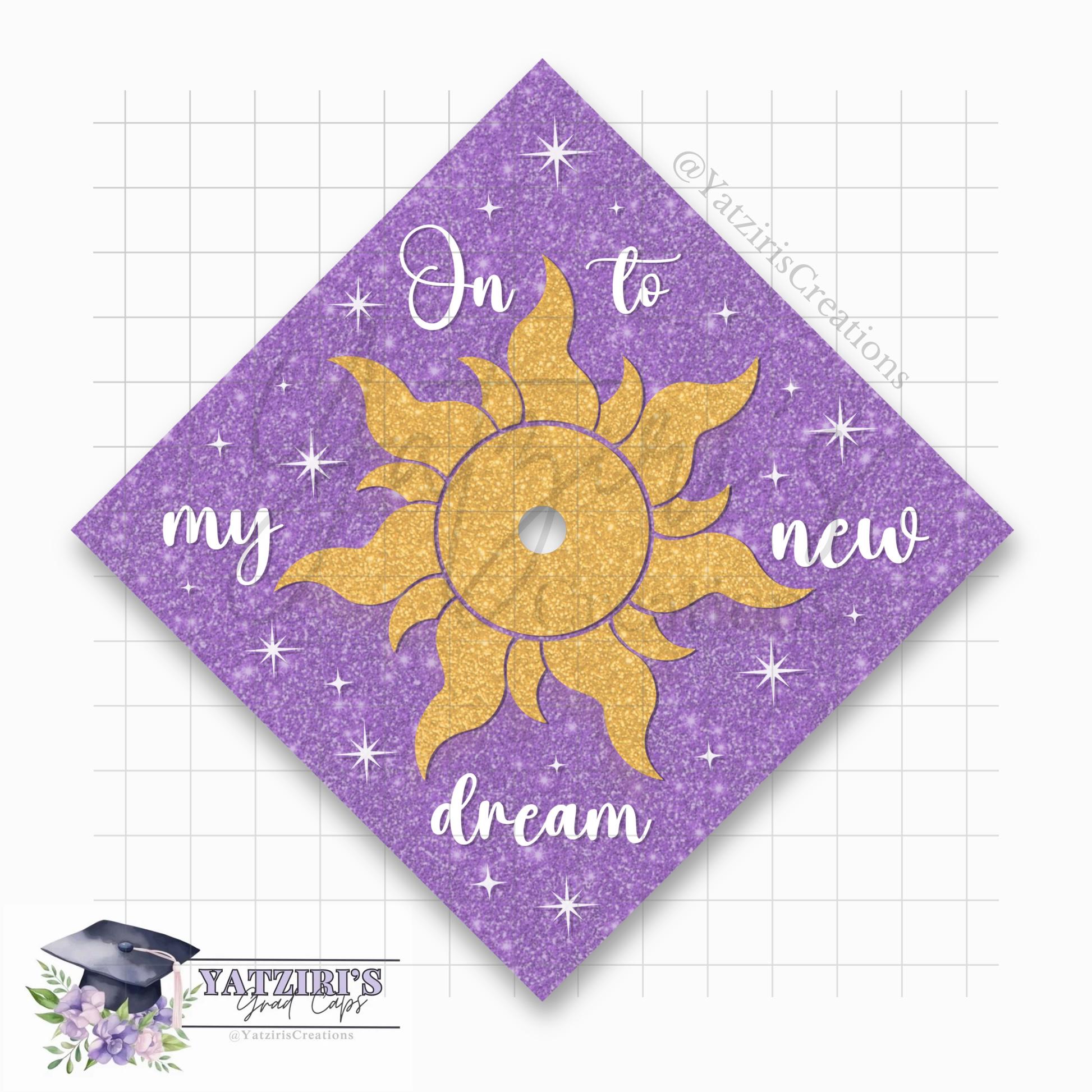 On to My New Dream Printed Graduation Cap Topper, Rapunzel Printed Grad ...