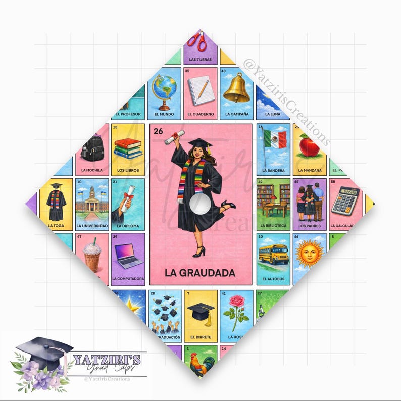 La Graduada Lotería Printed Graduation Cap Topper, Hispanic Latino ...