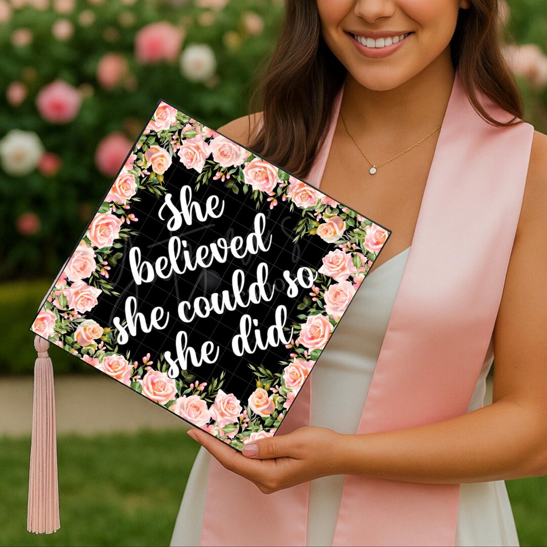 Blush Roses Printed Graduation Cap Topper, Pink Florals, Senior ...