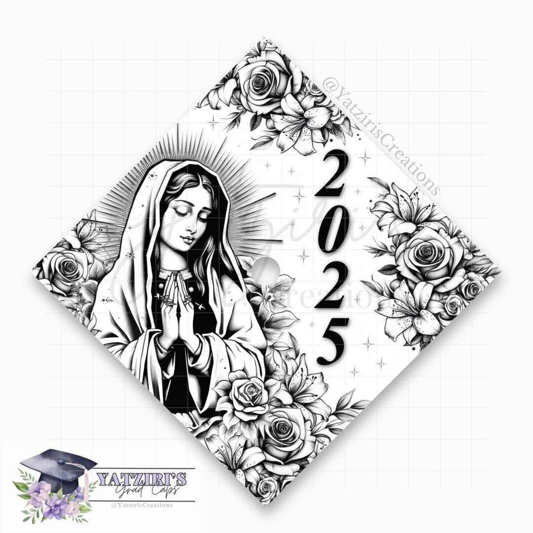 Virgin Mary Printed Graduation Cap Topper, Virgencita Hispanic Printed ...