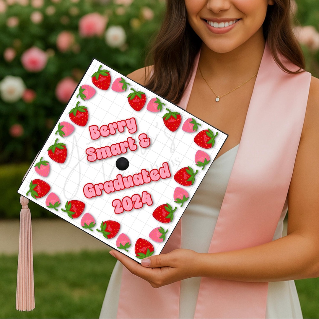 Berry Smart Printed Graduation Cap Topper, Strawberry Graduation, Grad ...