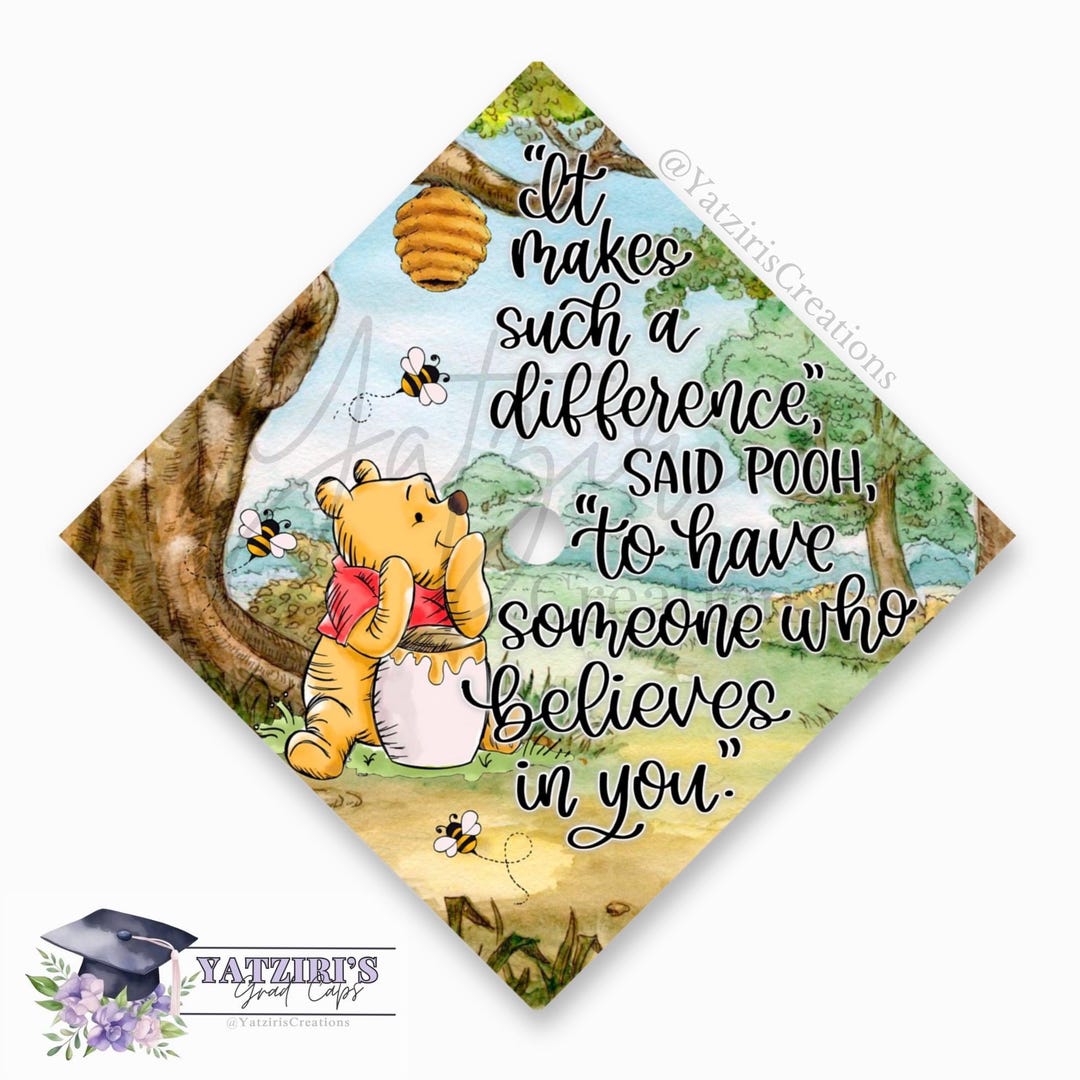 Pooh Bear Printed Graduation Cap Topper, Honey Bear Graduation ...