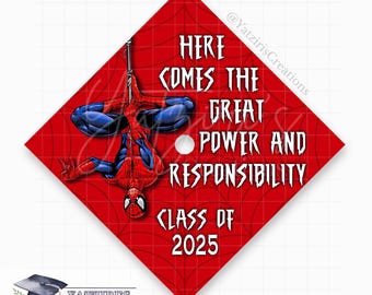 Spider Verse Printed Graduation Cap Topper, Spiderman Graduation, Grad ...