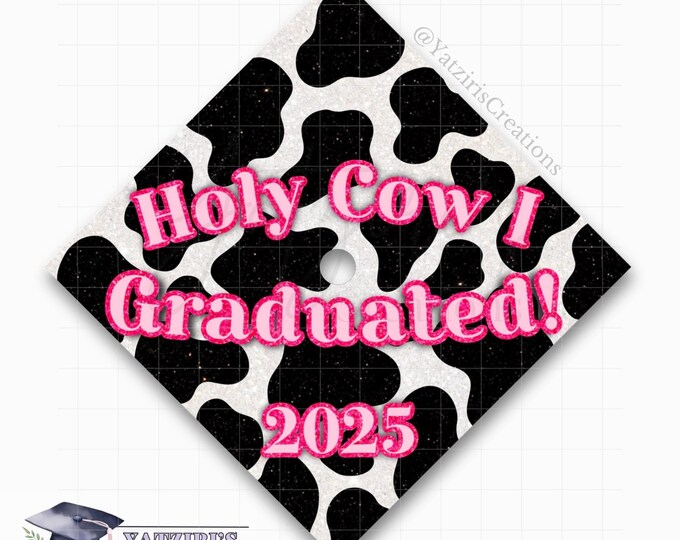 Holy Cow Printed Graduation Cap Topper, Cow Print Graduation, Grad Gift ...