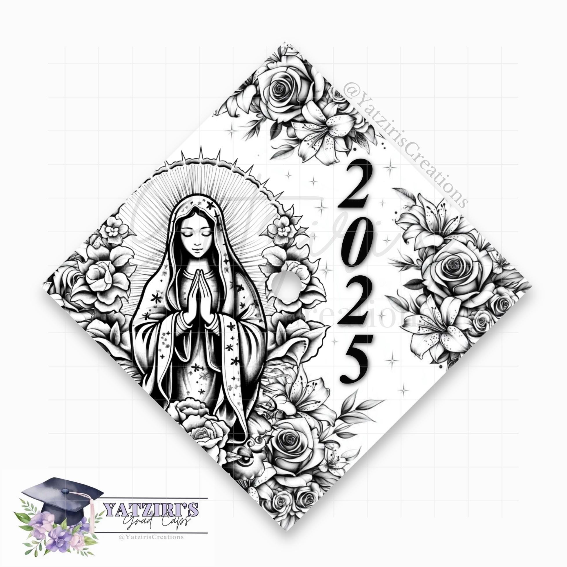 Virgin Mary Printed Graduation Cap Topper, Virgencita Hispanic Printed ...