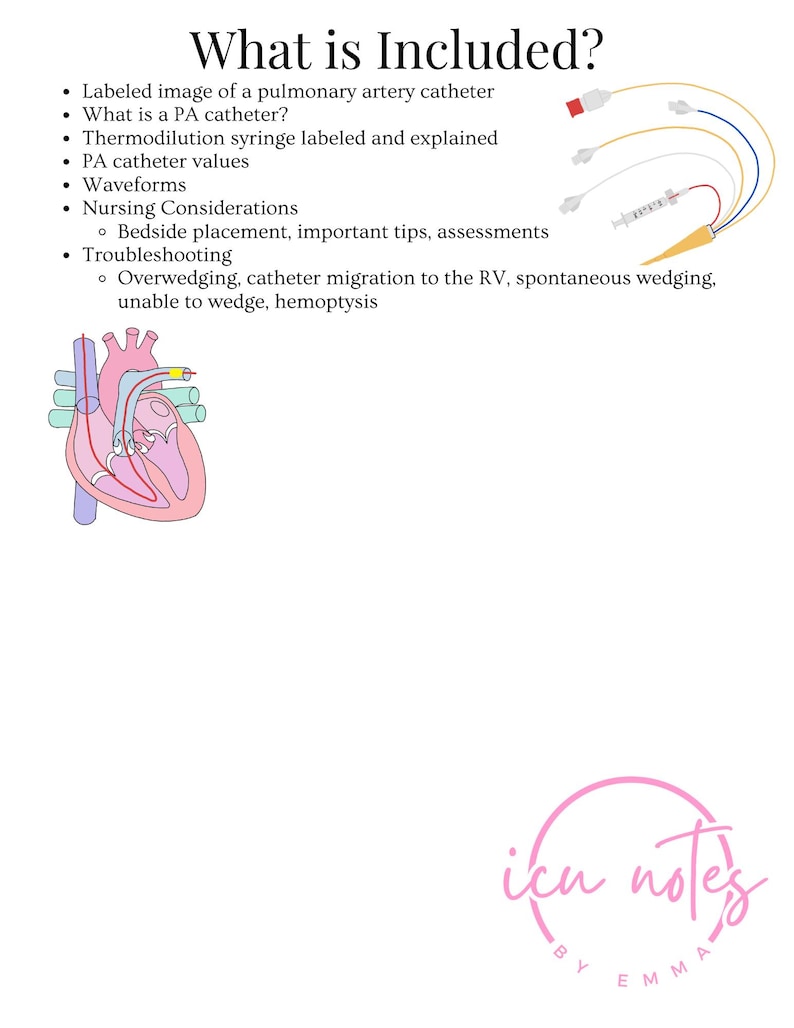 Pulmonary Artery Catheter ICU Nursing Notes - Etsy