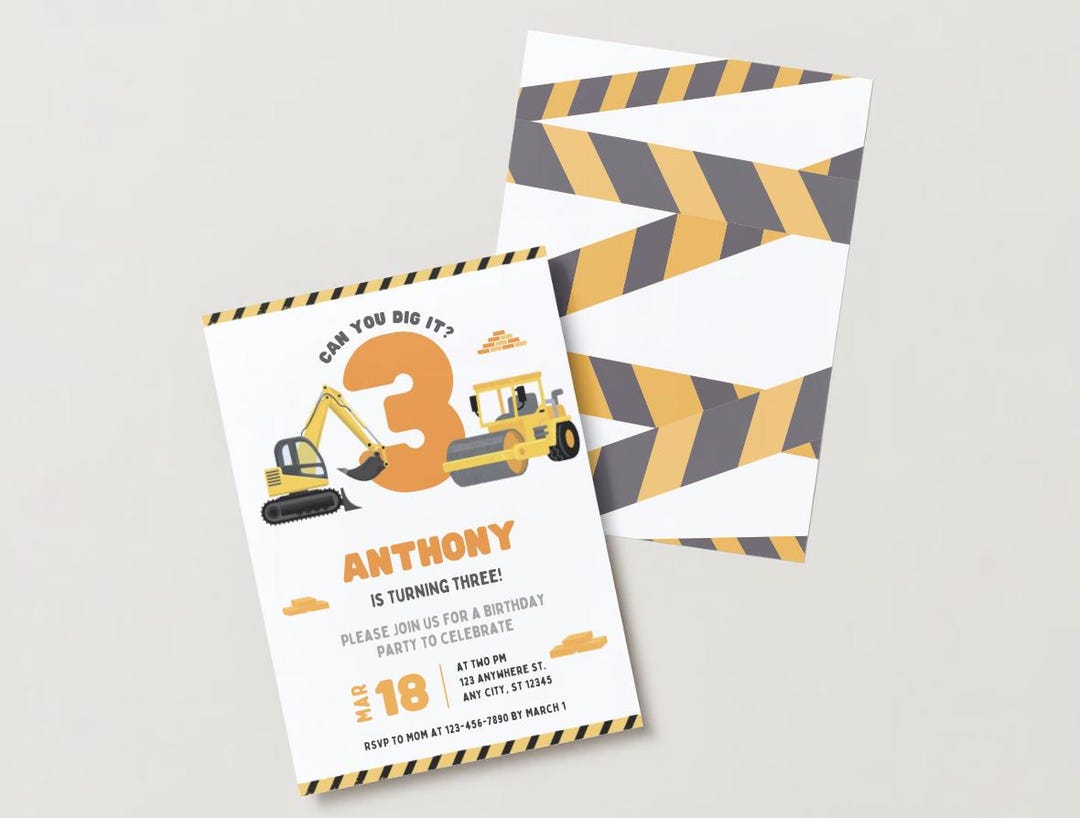 Construction Birthday Invitation: Editable Template (digital Download ...