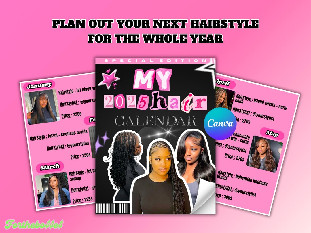 Melanin Hair Calendar Canva Template: Black Women Hair Planner (digital ...