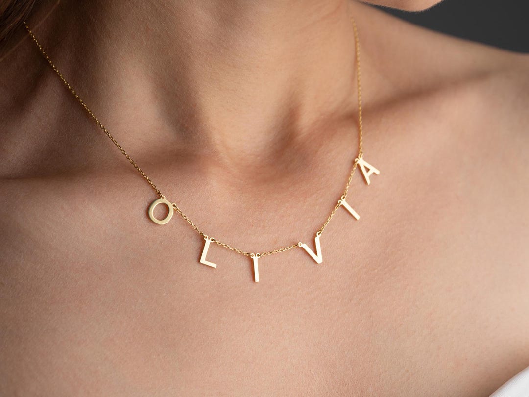 14K Gold Name Necklace, Personalized Initial Necklace, Initial Name ...