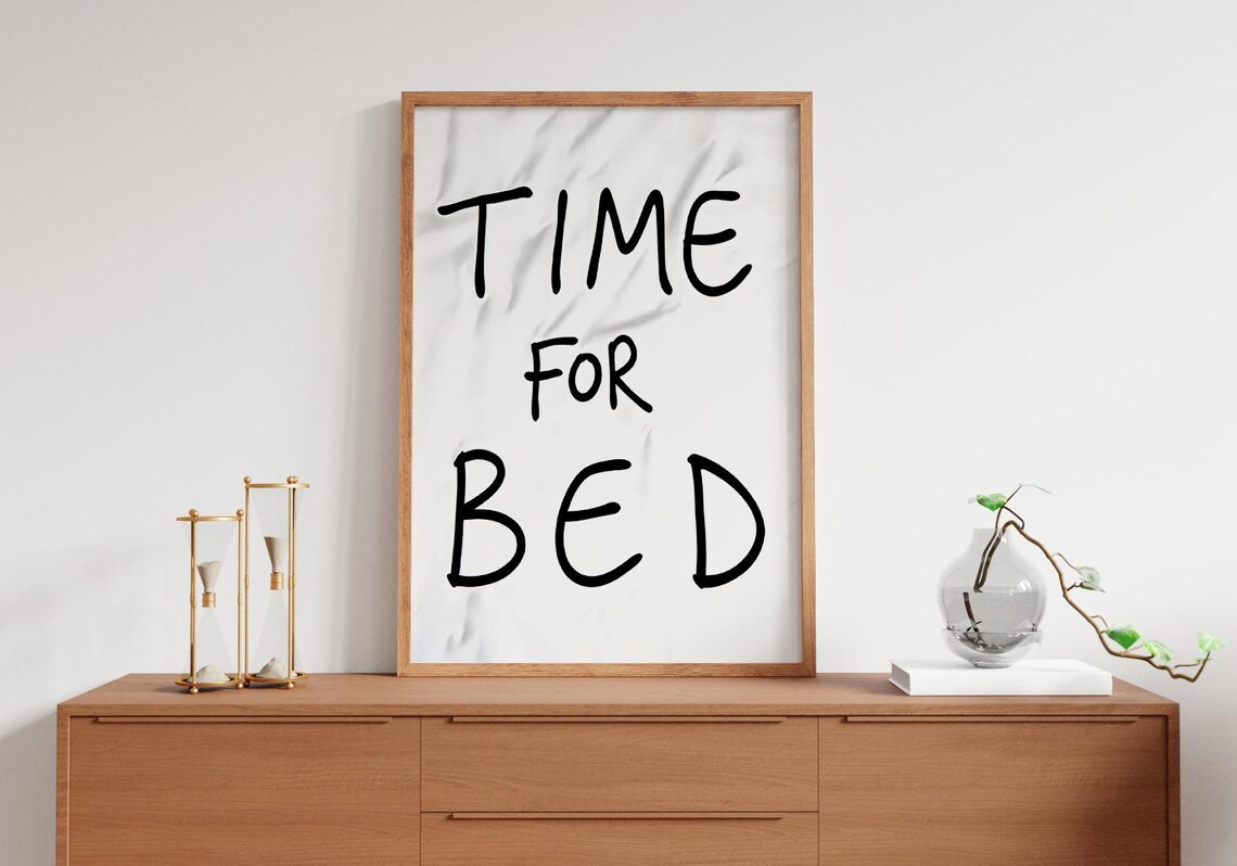 Time for Bed Bedroom Poster, Wavy Bed Quote Print, Funny Bed Time Wall ...
