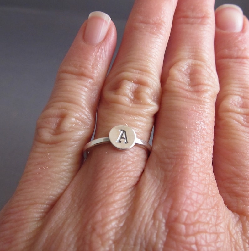 Personalized Mini Monogram Ring in Typewriter Font Stacking - Etsy