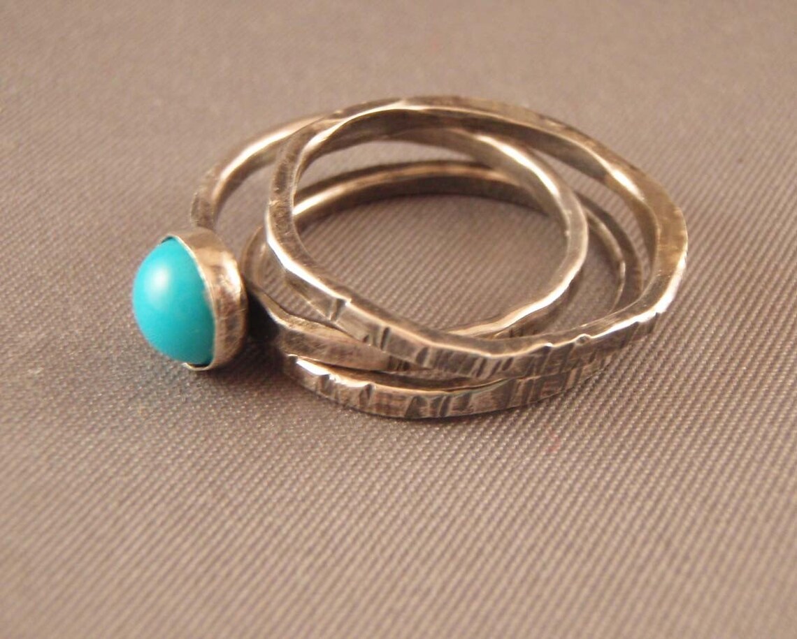 Turquoise and Sterling Silver Stacking Rings Stackable - Etsy