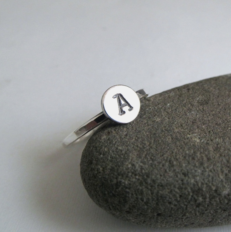 Personalized Mini Monogram Ring in Typewriter Font Stacking - Etsy