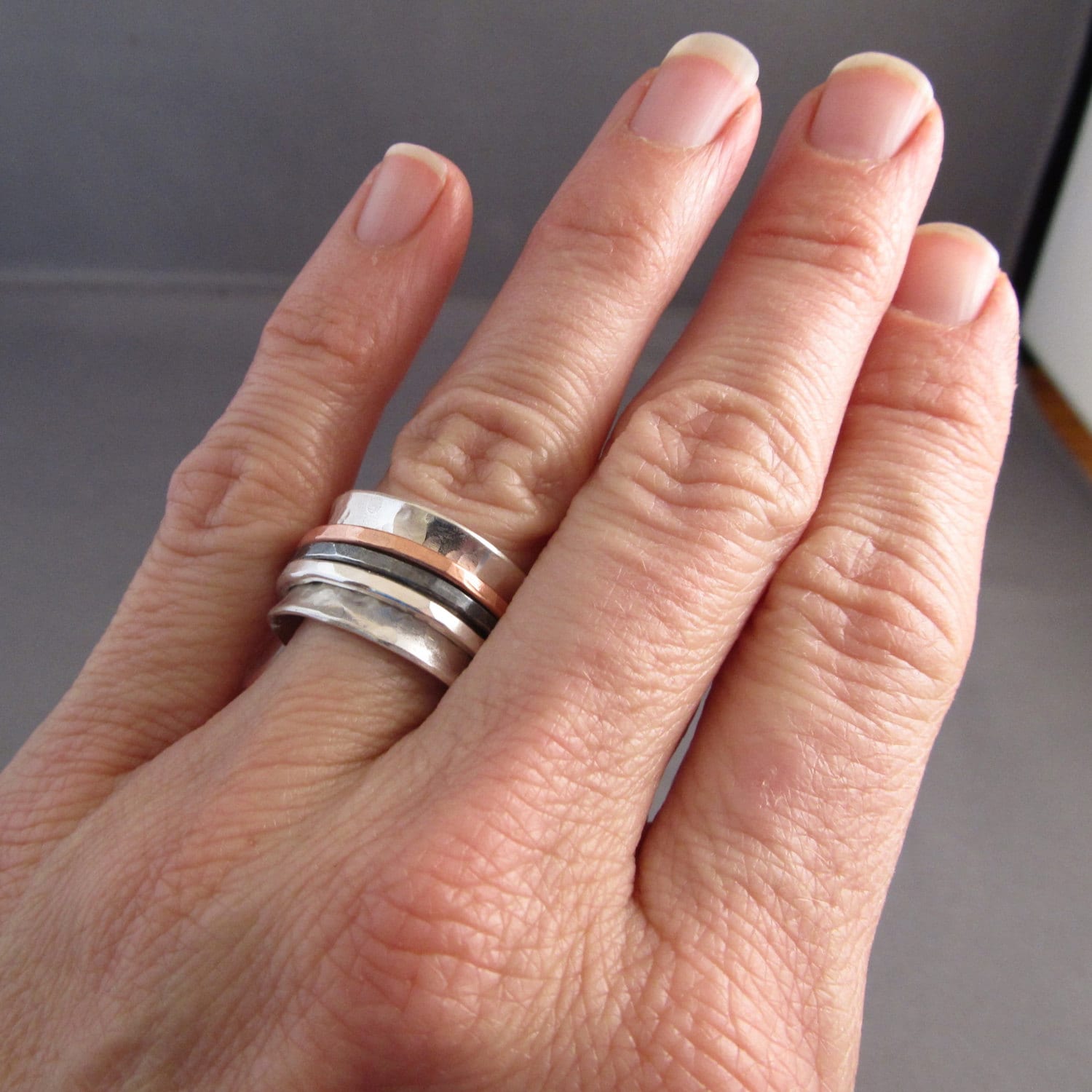 Spinner Ring in Sterling Silver Three Spinners Copper and - Etsy