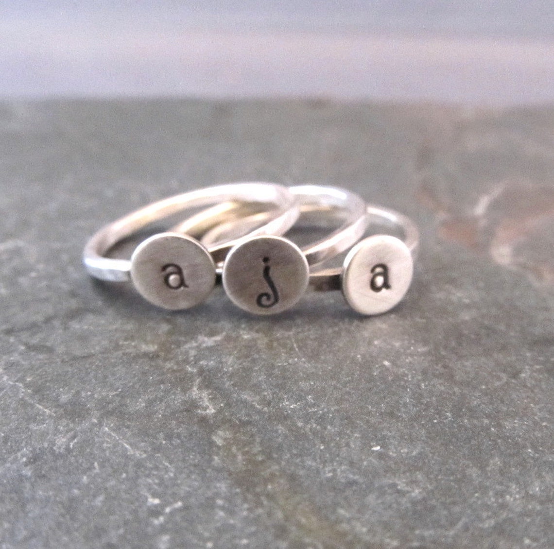 Mini Initial Stacking Rings in Sterling Silver - Etsy