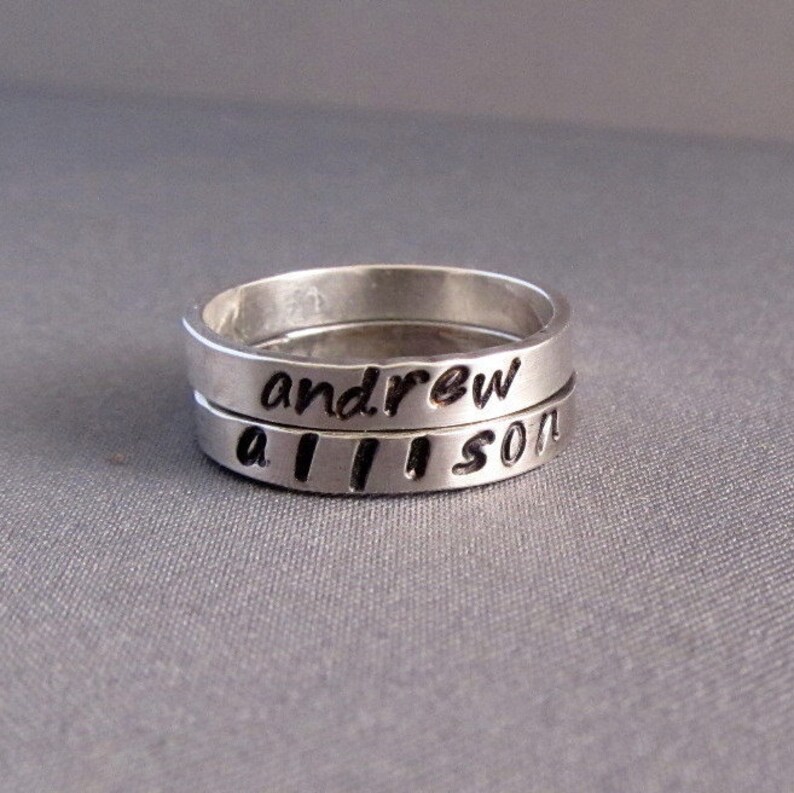 Personalized Ringsset of Two Stamped Silver Rings Stacking - Etsy